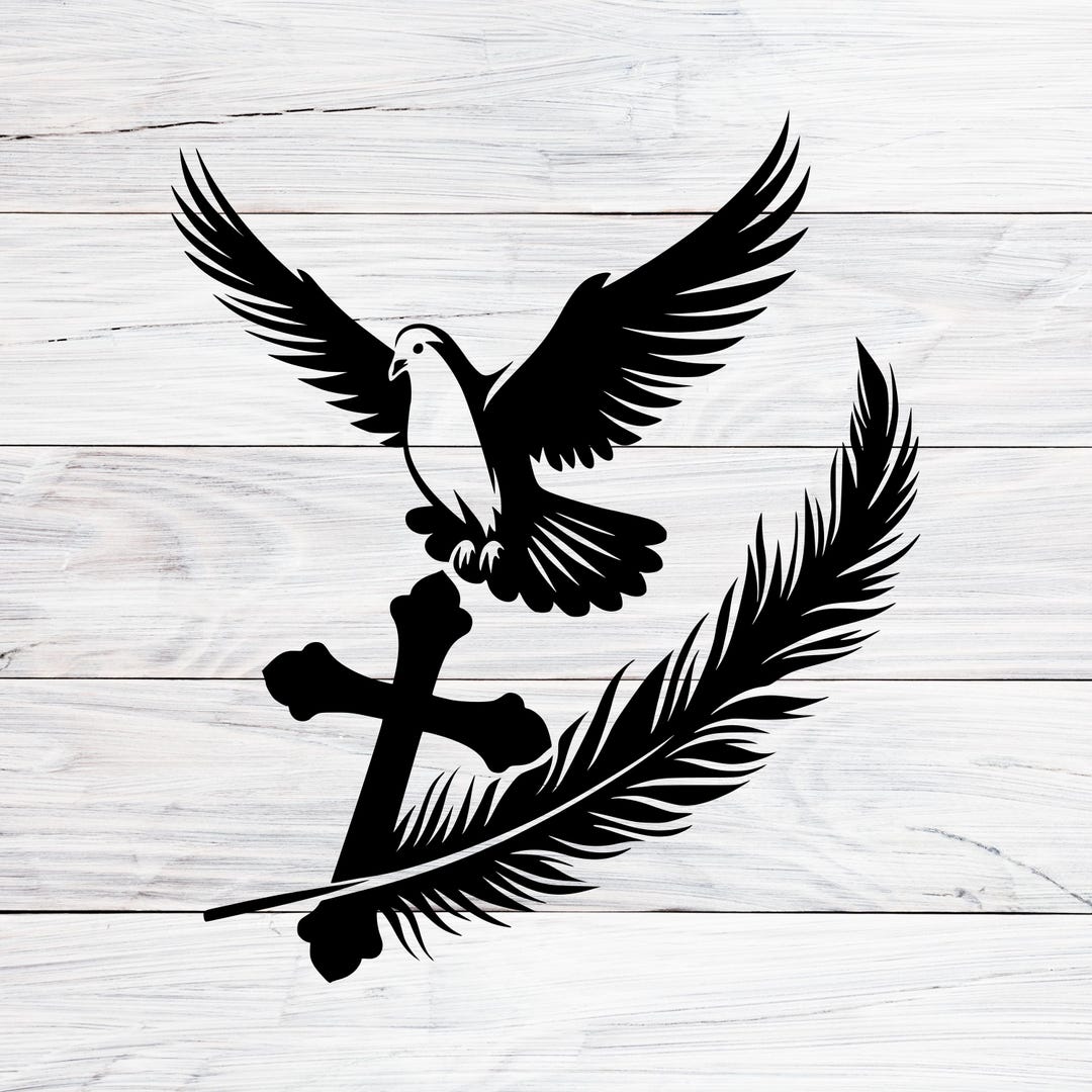 Dove With Christian Cross and Feather Svg, Faith Symbol, Holy Spirit ...