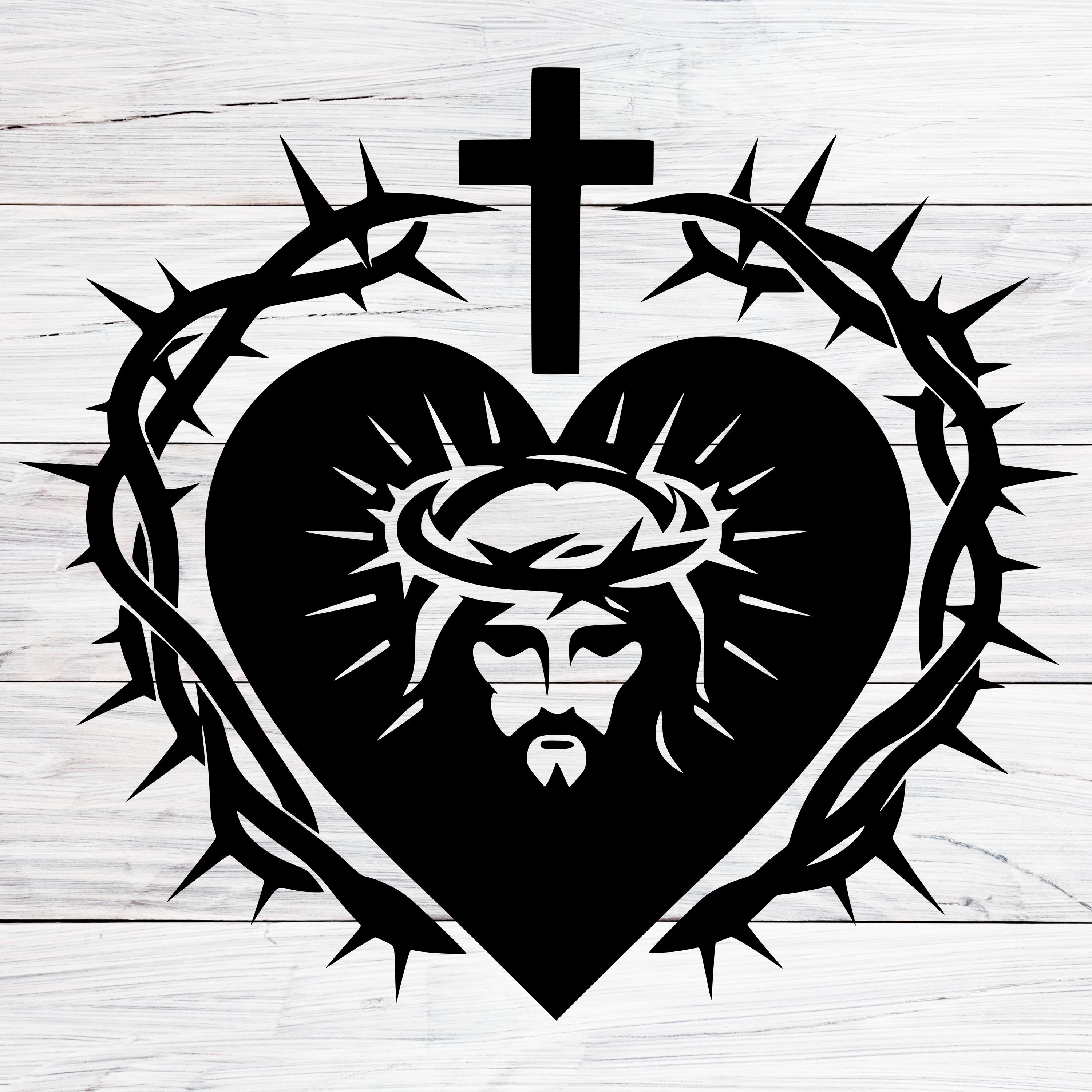 Sacred Heart of Jesus Svg, Crown of Thorns Christian Art Png, Jpg - Etsy