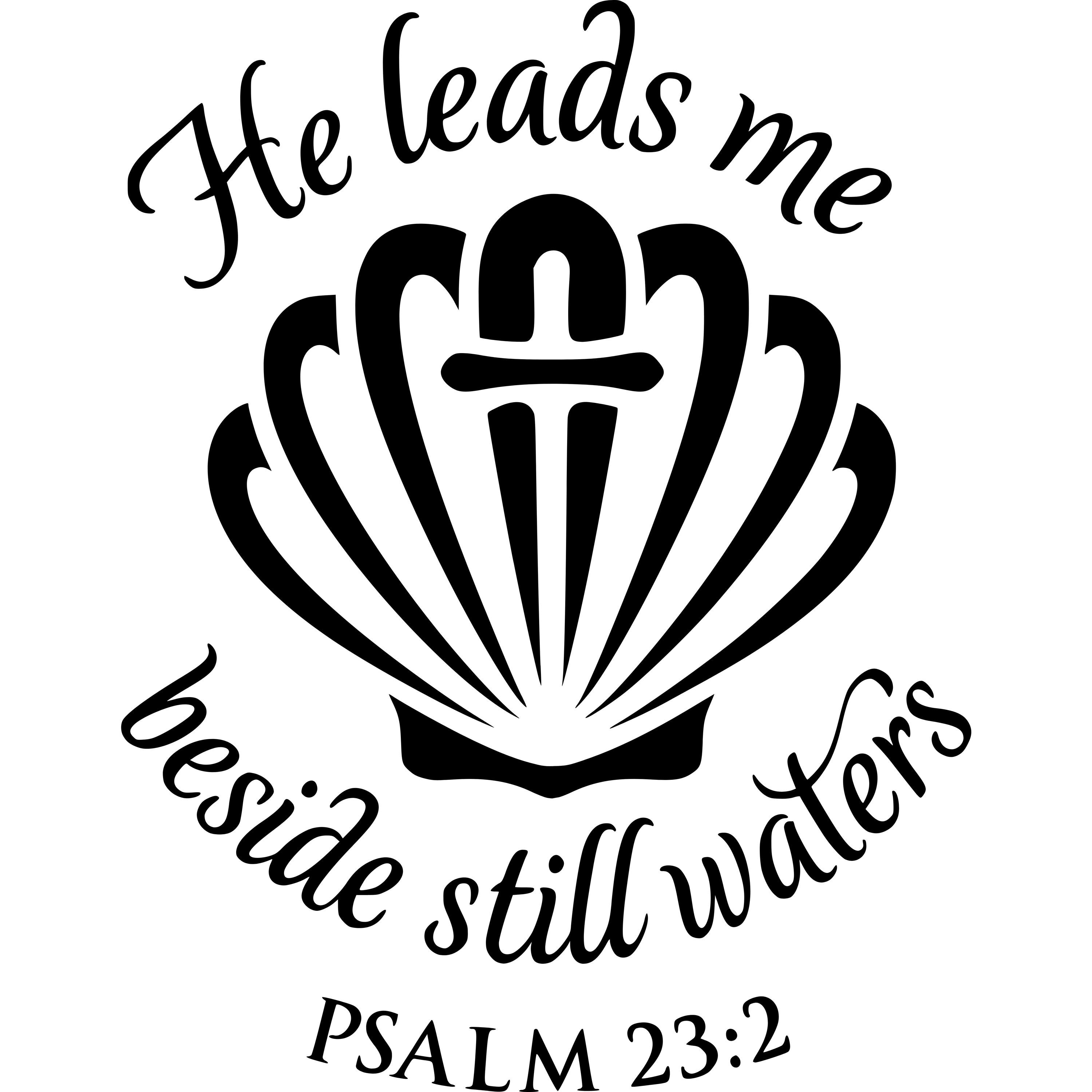 Bible Verse Shell Cross Svg, Png, Jpg, He Leads Me Beside Still Waters ...