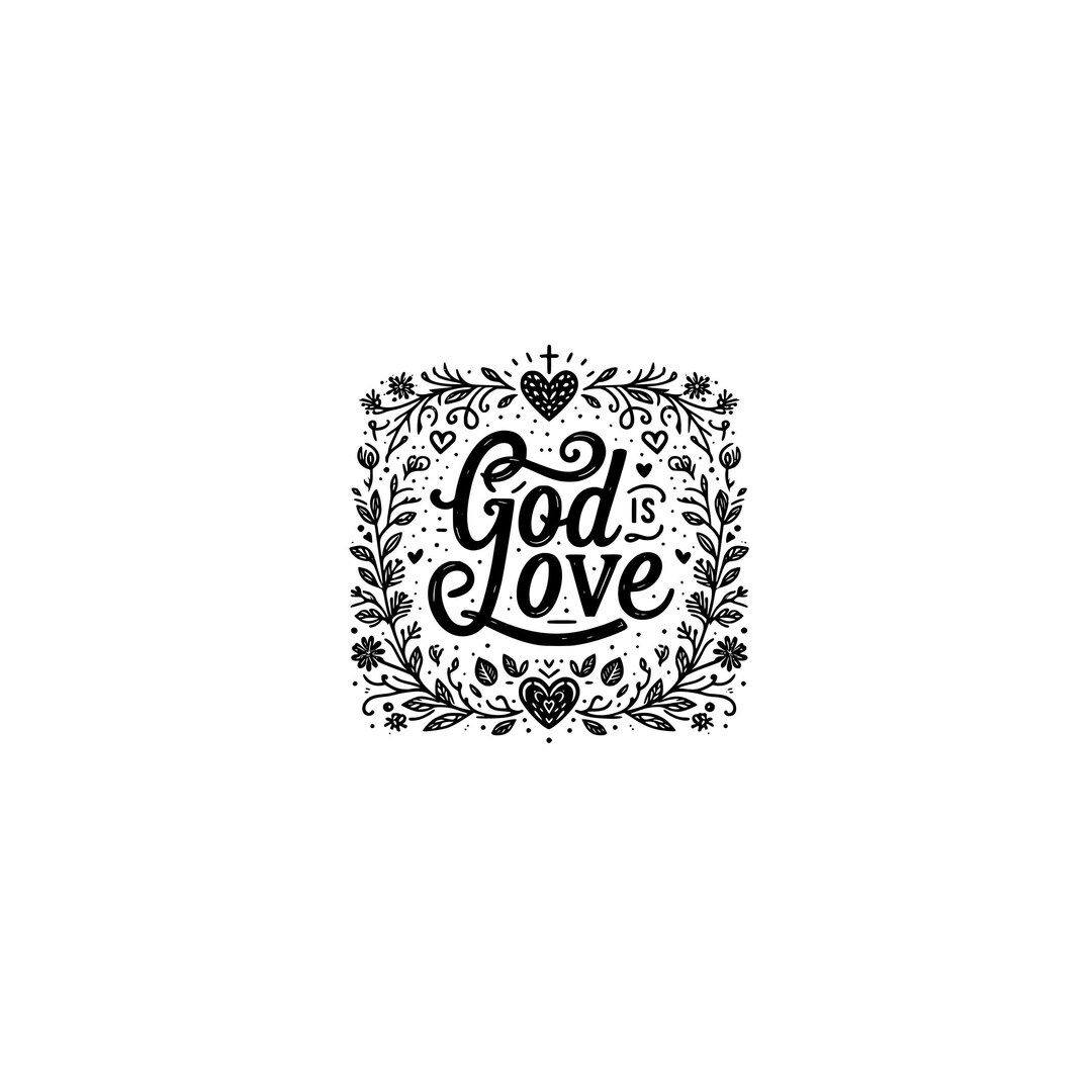 God is Love Svg, Christian Wall Art, Heart & Cross Floral Design ...