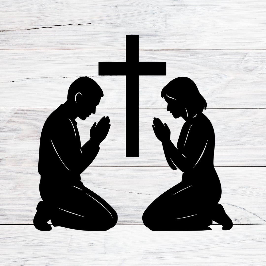 Christian Couple Praying SVG, Praying Couple Silhouette, Cross Svg ...