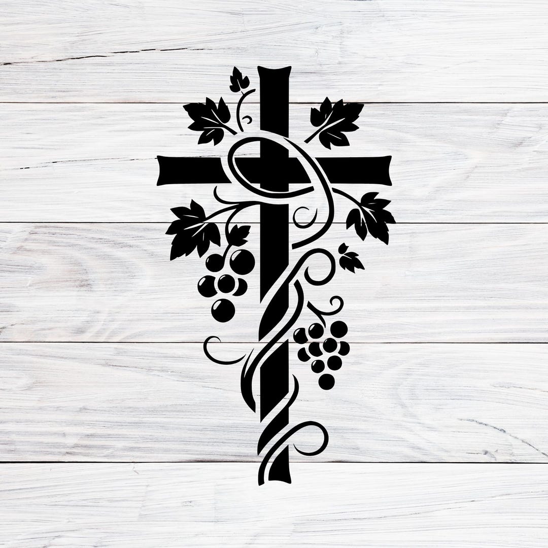 Christian Cross With Ichthys and Grapevine Svg, Symbol of Faith ...