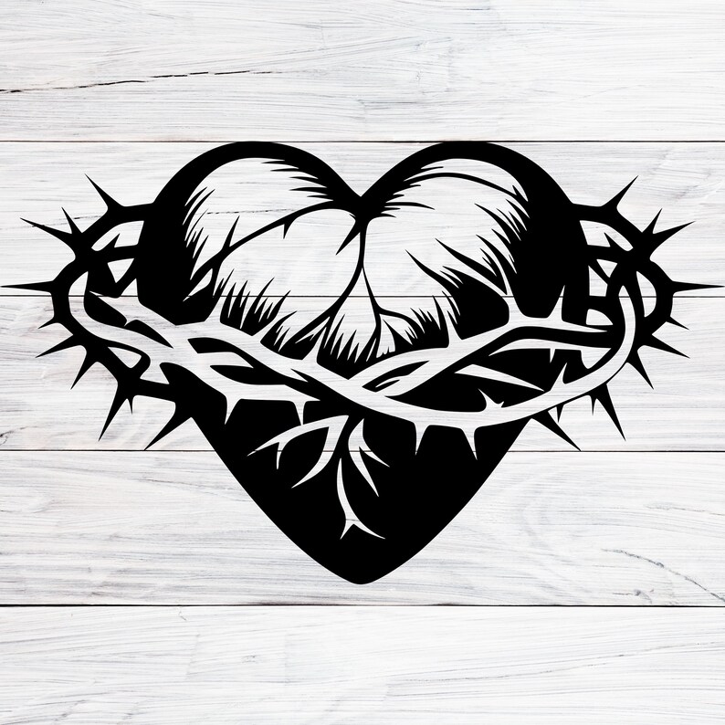 Sacred Heart With Crown of Thorns, Catholic Jesus Love Symbol ...