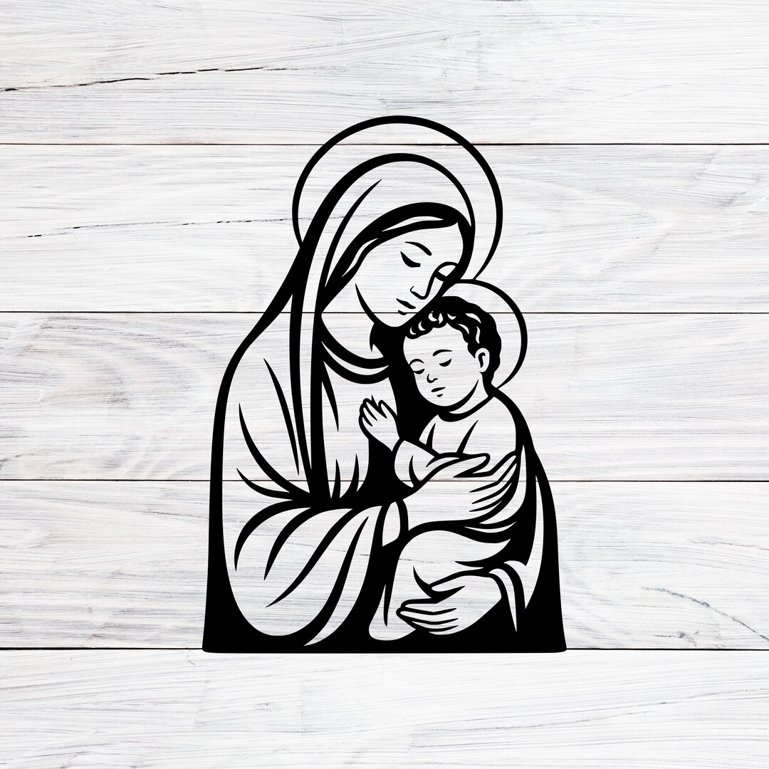 SVG de la Virgen María y el Niño Jesús, plantilla de la Virgen con el ...