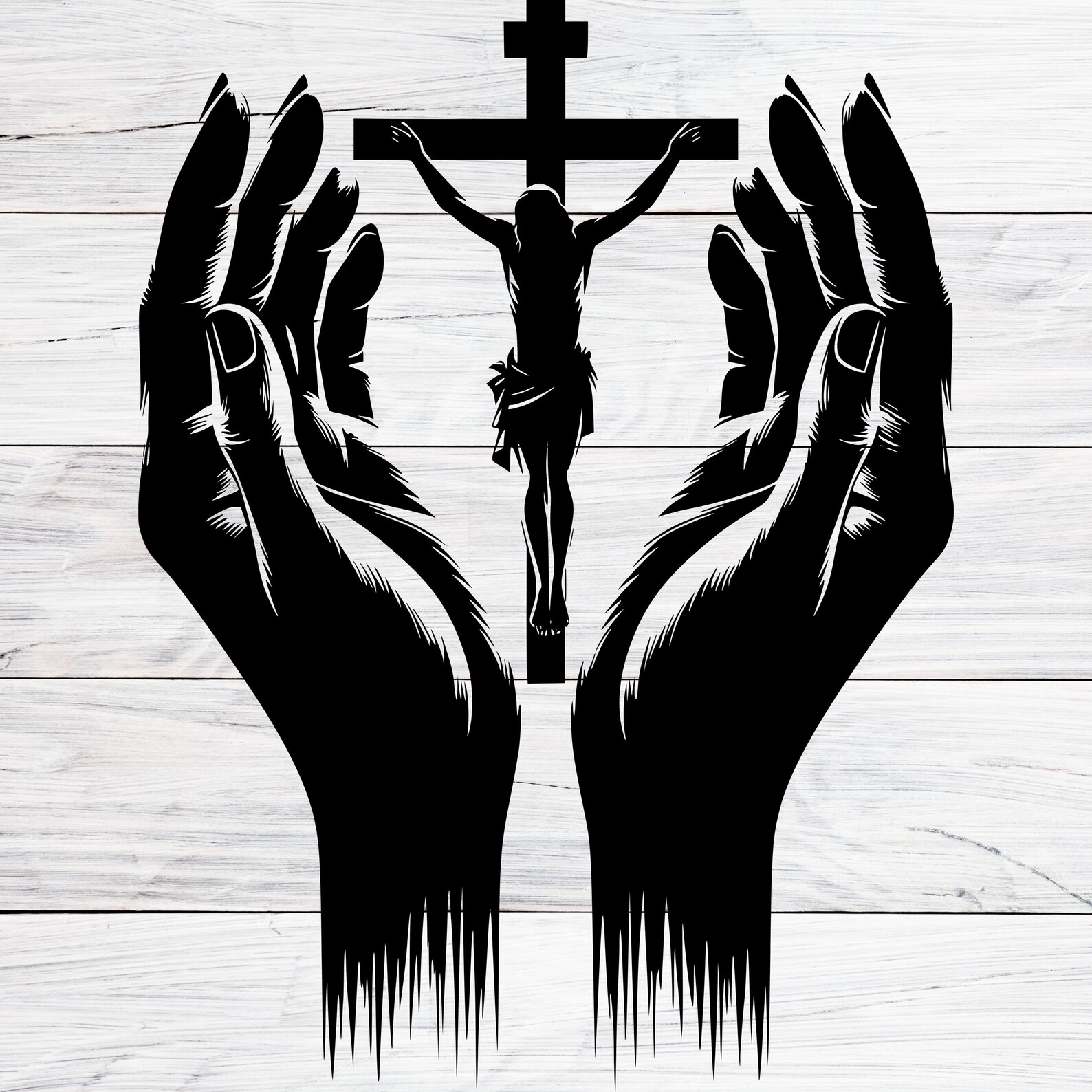 Praying Hands Holding Crucifix Svg, Christian Cross, Divine Protection ...