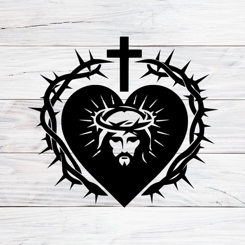 Sacred Heart of Jesus Svg, Crown of Thorns Christian Art Png, Jpg - Etsy