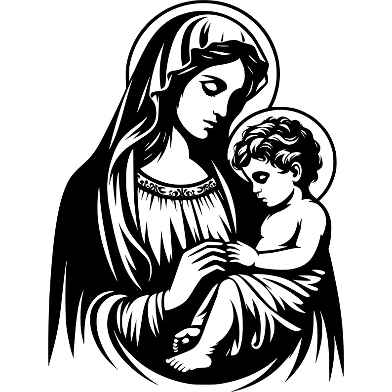 Virgin Mary and Infant Jesus SVG: Mother Mary Clipart (digital Download ...