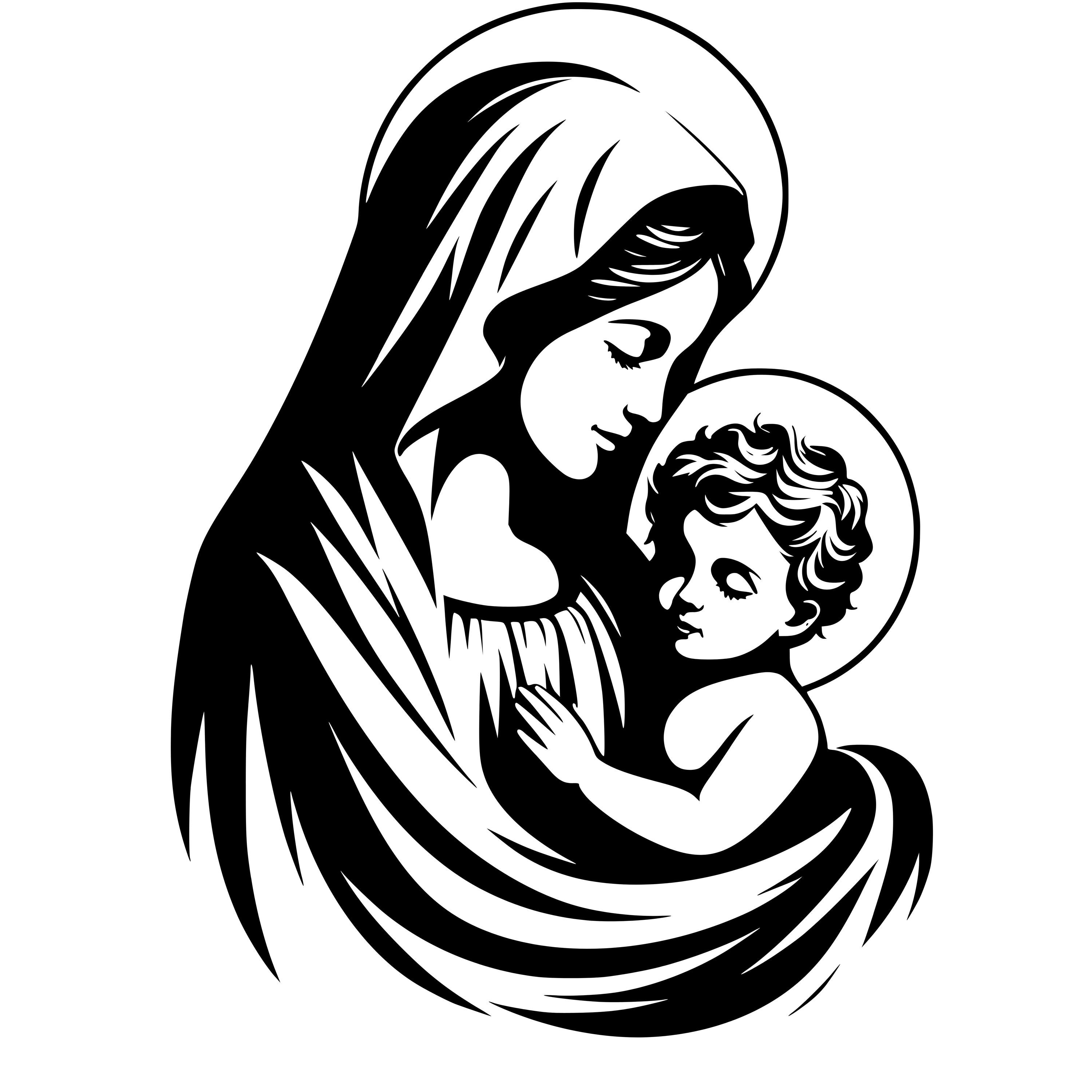 Madonna and Child Svg, Virgin Mary With Jesus Christ Svg, Elegant Black ...
