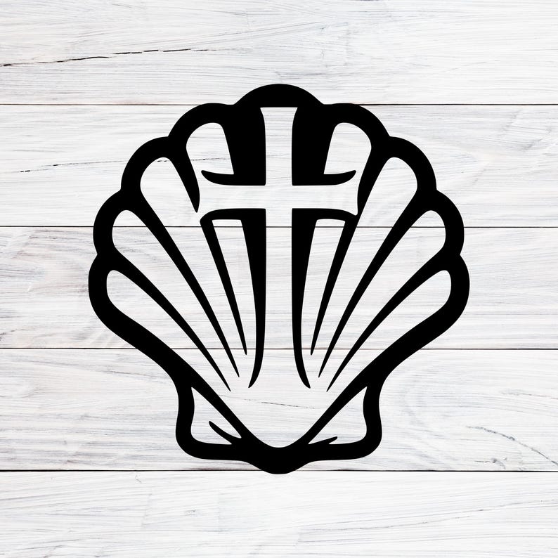 Scallop Shell Symbol Svg Cut File, Cross and Shell Design Png, Jpg ...