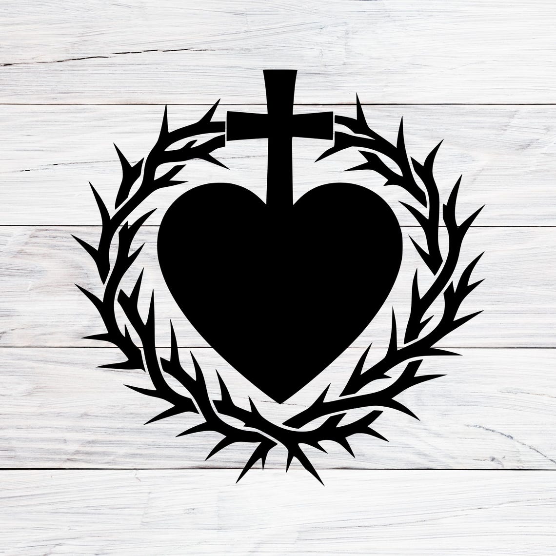 Sacred Heart of Jesus Svg, Cross With Crown of Thorns and Heart ...