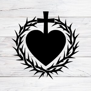 Sacred Heart of Jesus Svg, Cross With Crown of Thorns and Heart ...