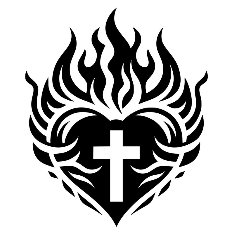 Sacred Heart of Jesus With Flaming Cross Svg, Symbol of Divine Love and ...