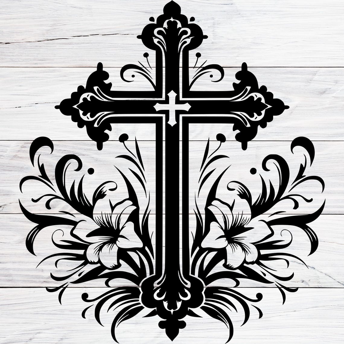 Christian Cross Design With Floral Motifs, Symbol of Faith and Easter ...
