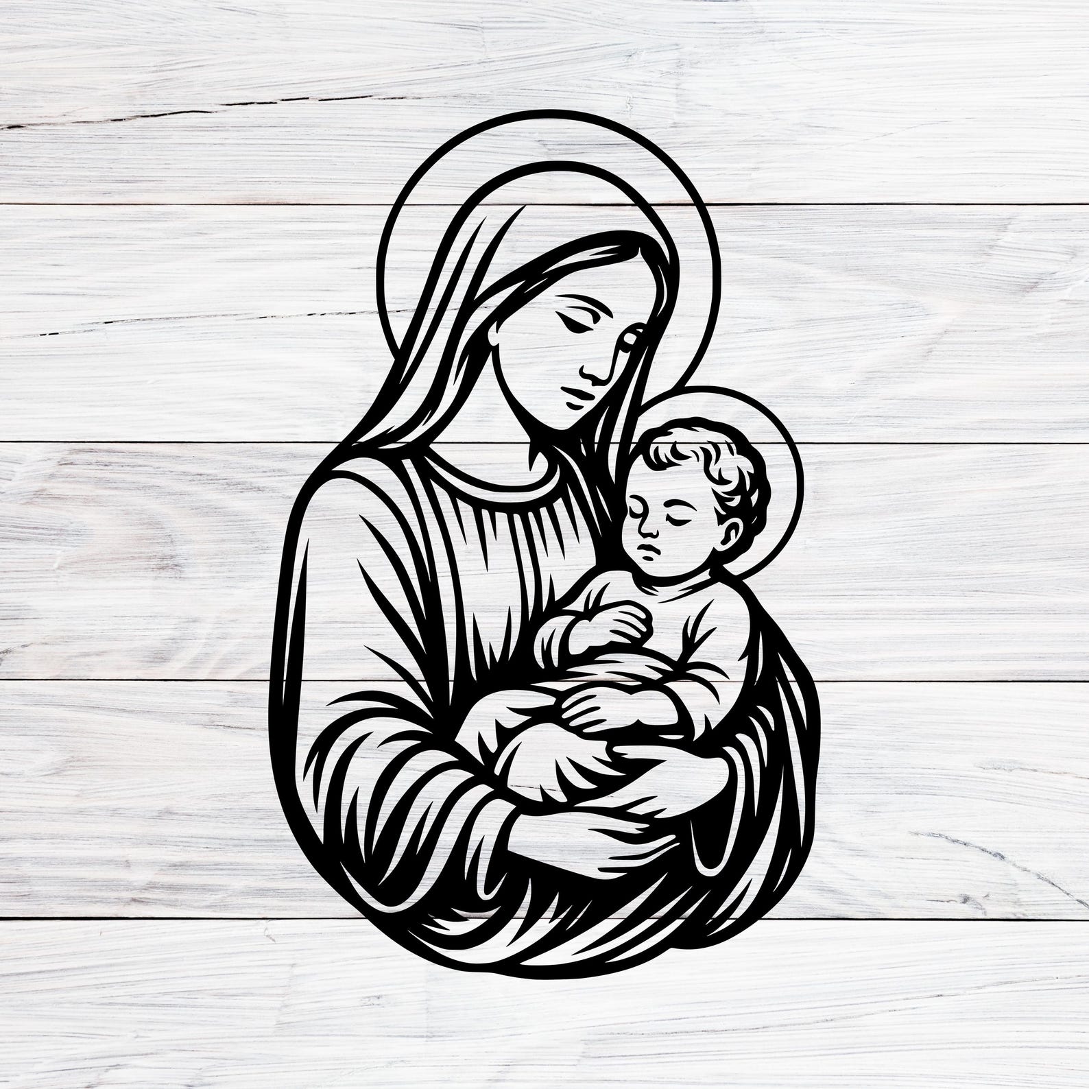 Virgin Mary Holding Infant Jesus Svg, Virgin Mary Svg, Jesus Svg, Baby ...