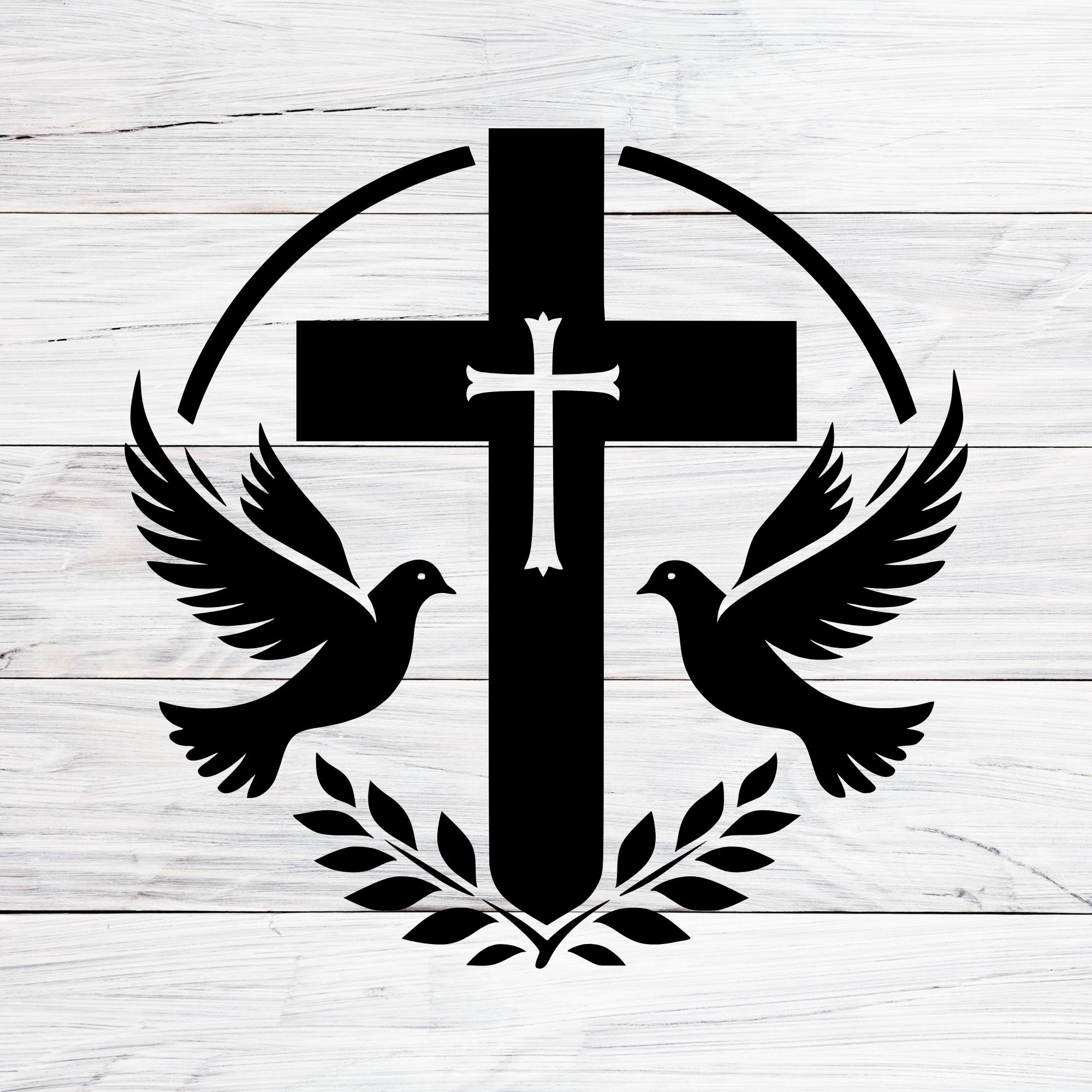 Christian Cross With Doves & Laurel Wreath Svg, Symbol of Peace ...