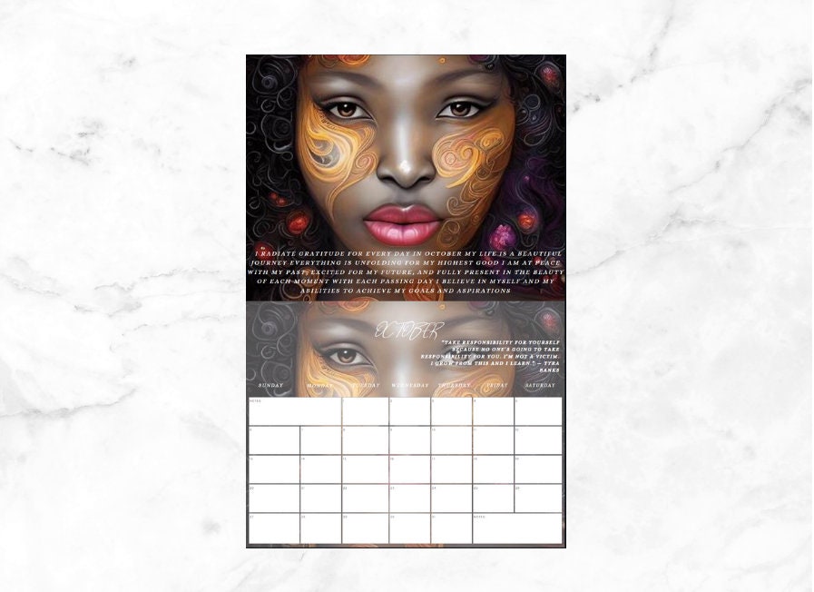 2024 Affirmations Wall Calendar, Black Queen Calander, Black Woman ...