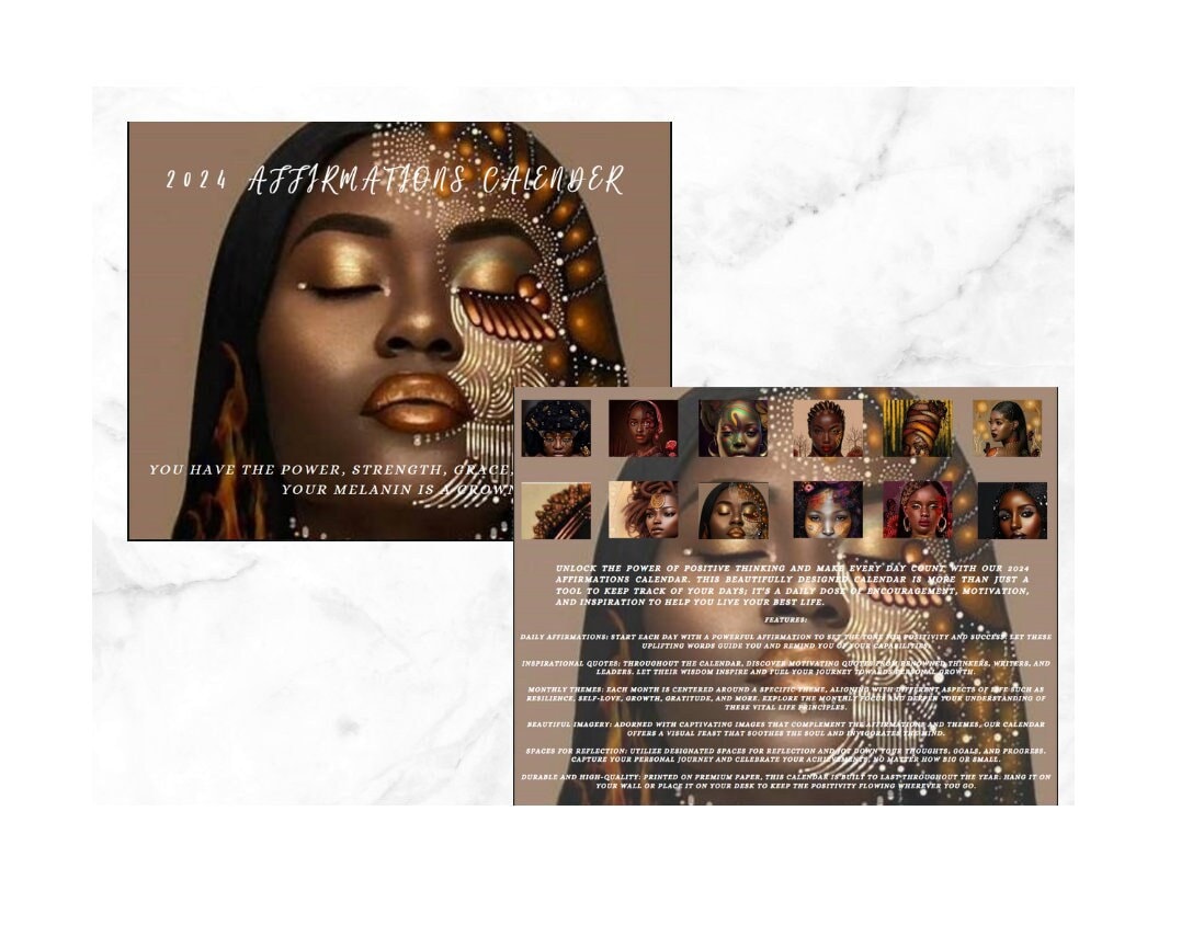 2024 Affirmations Wall Calendar, Black Queen Calander, Black Woman ...