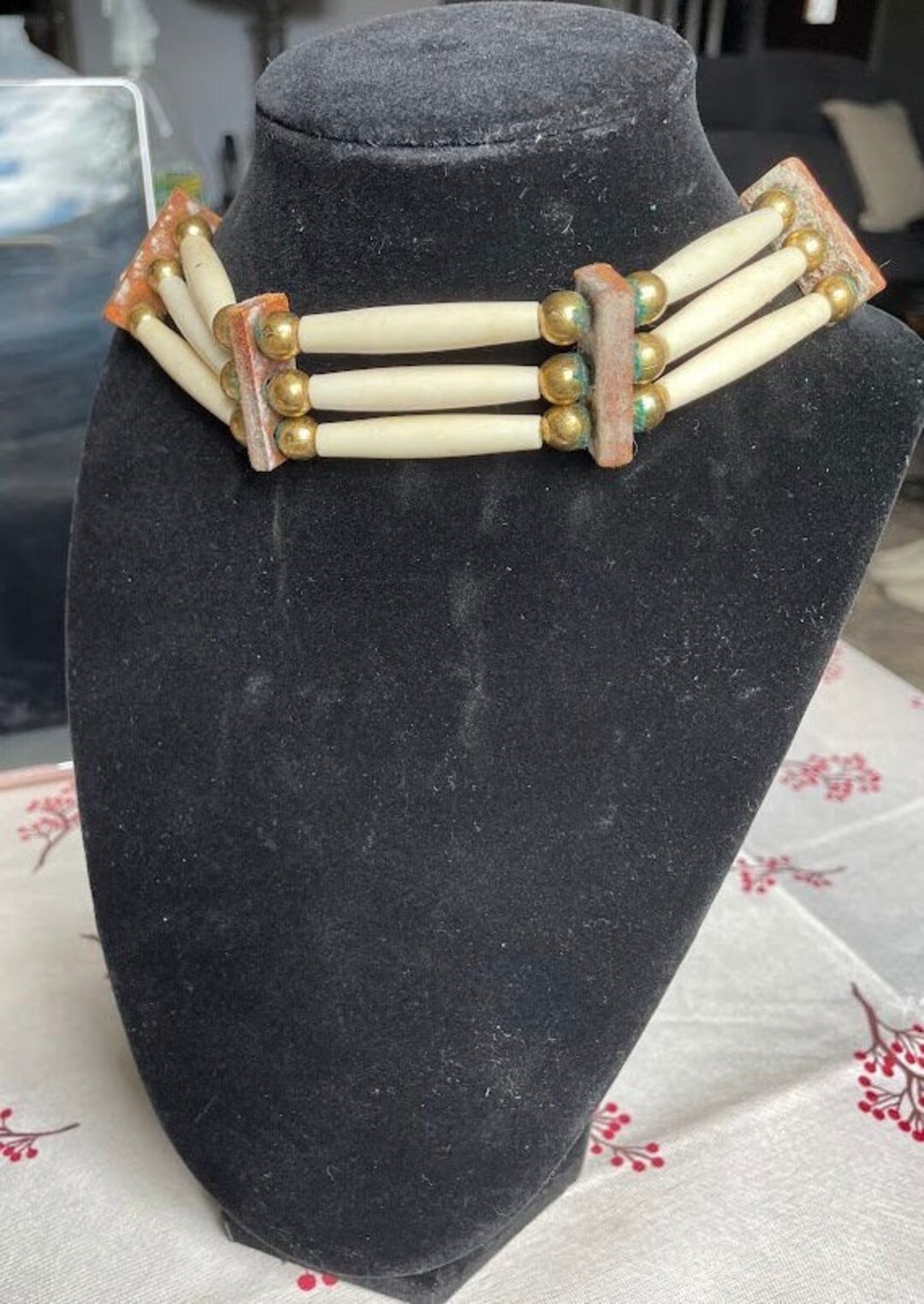 Handmade TRADITIONAL 3-row Bone NATIVE AMERICAN Choker Necklace Hair ...