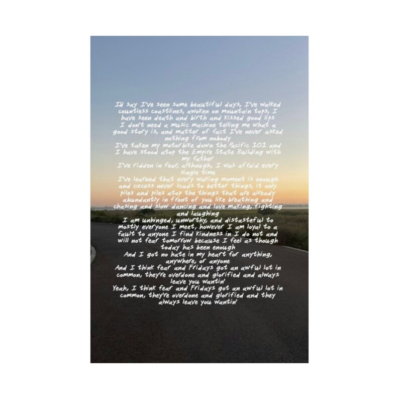 Zach Bryan Fear and Fridays Poem Zach Bryan Poem Wall Art - Etsy