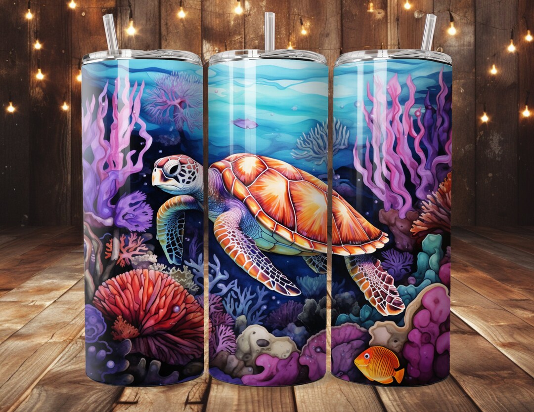 Colorful Sea Turtle Tumbler Wrap, 20oz Straight Skinny Tumbler Wrap ...