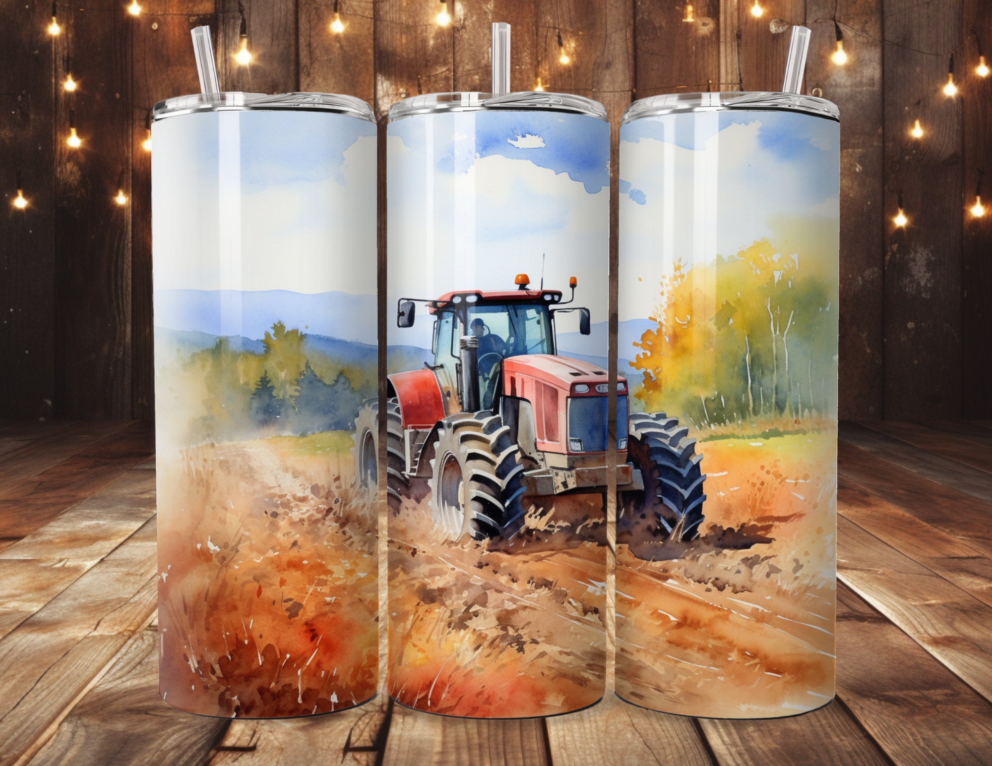 Watercolor Farm Tractor Tumbler Wrap, 20oz Straight Skinny Tumbler Wrap ...