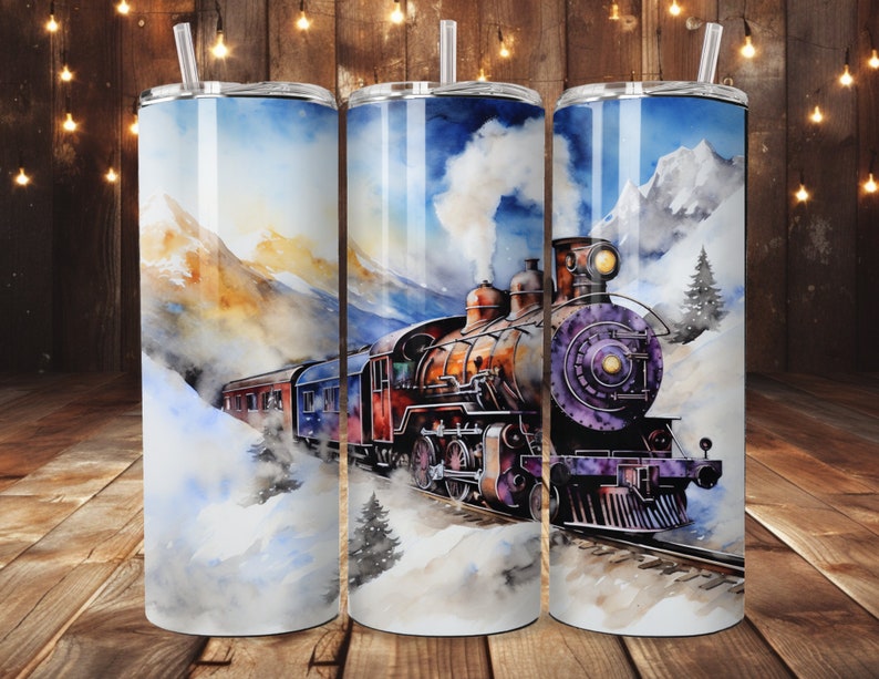 Colorful Steam Engine Tumbler Wrap, 20oz Straight Skinny Tumbler Wrap ...