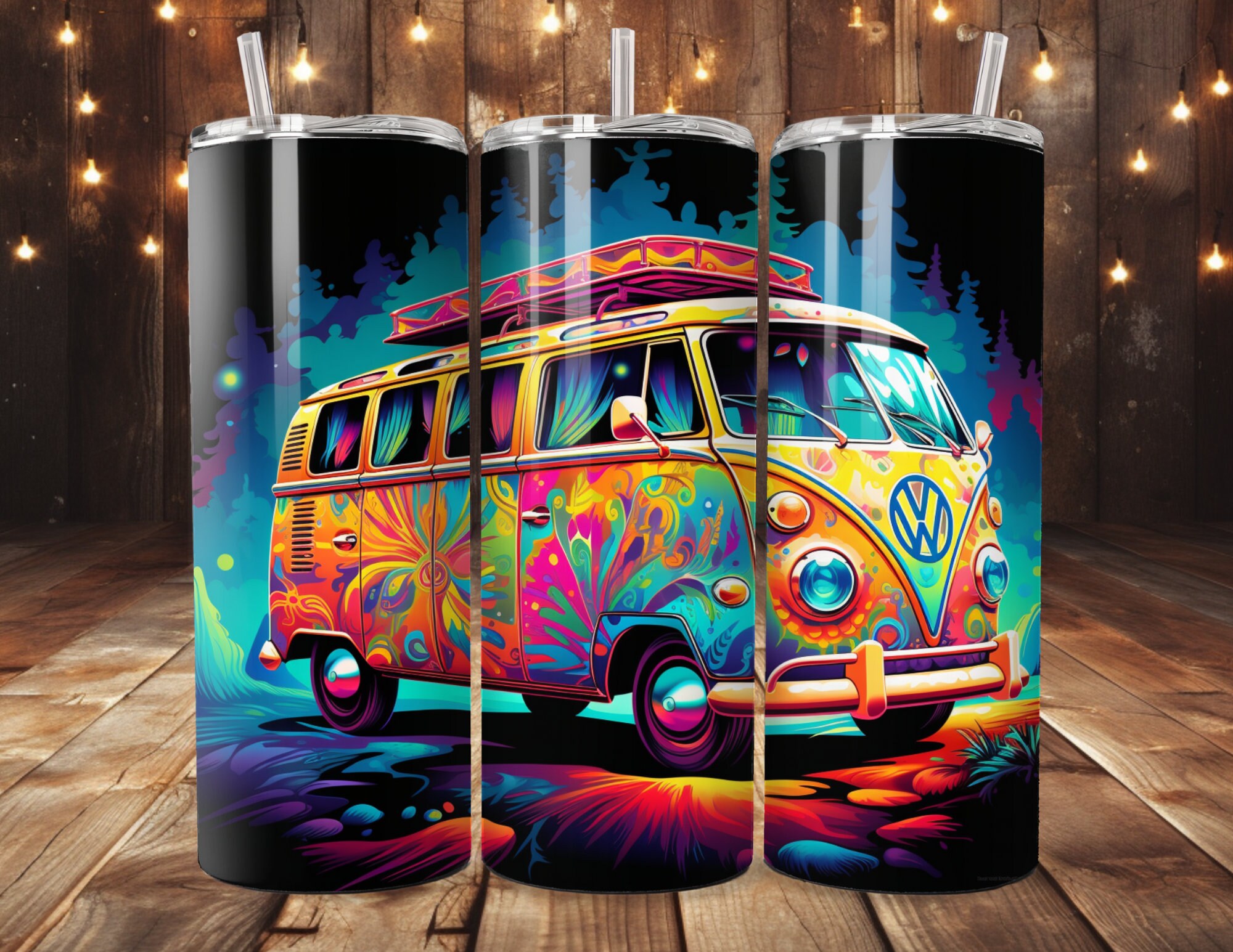 Colorful VW 60's Van Tumbler Wrap, VW Hippie Van Skinny Tumbler Wrap ...