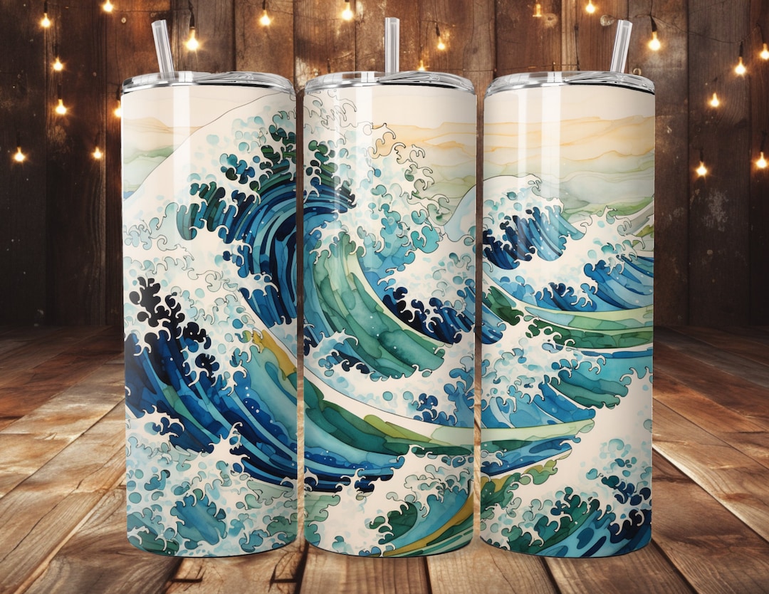 Japanese Style Tidal Wave Tumbler Wrap, 20oz Straight Skinny Tumbler ...