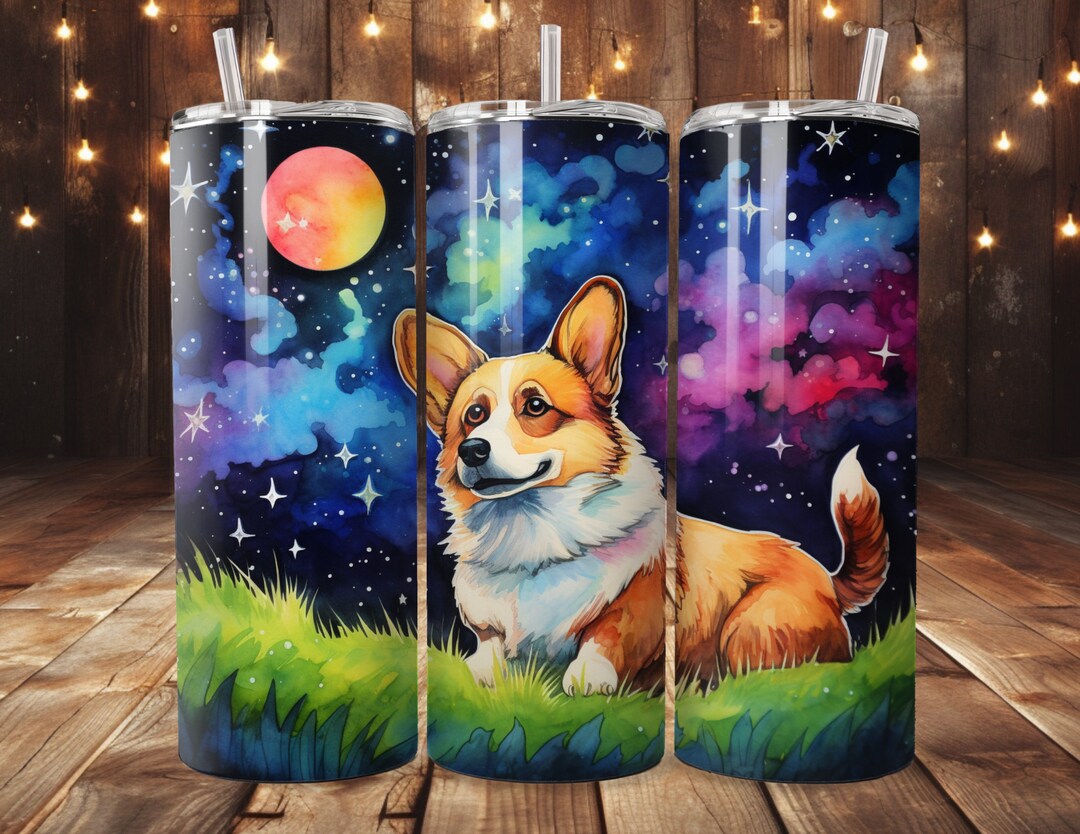 Corgi With Full Moon Dog Tumbler Wrap, 20oz Straight Skinny Tumbler ...