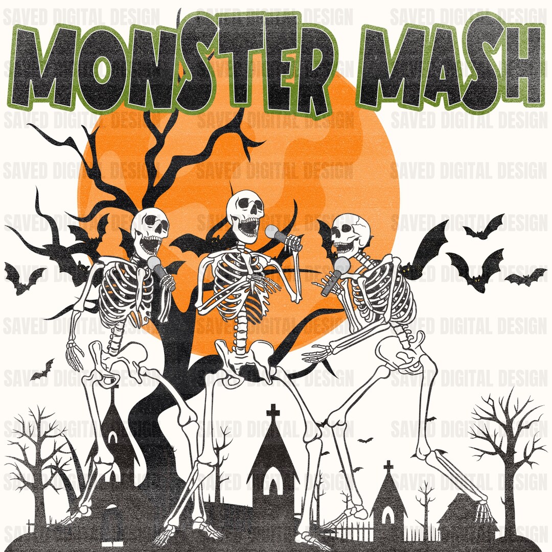 MONSTER MASH Skeleton Edgy Rad Halloween Spooky Vintage Png High ...