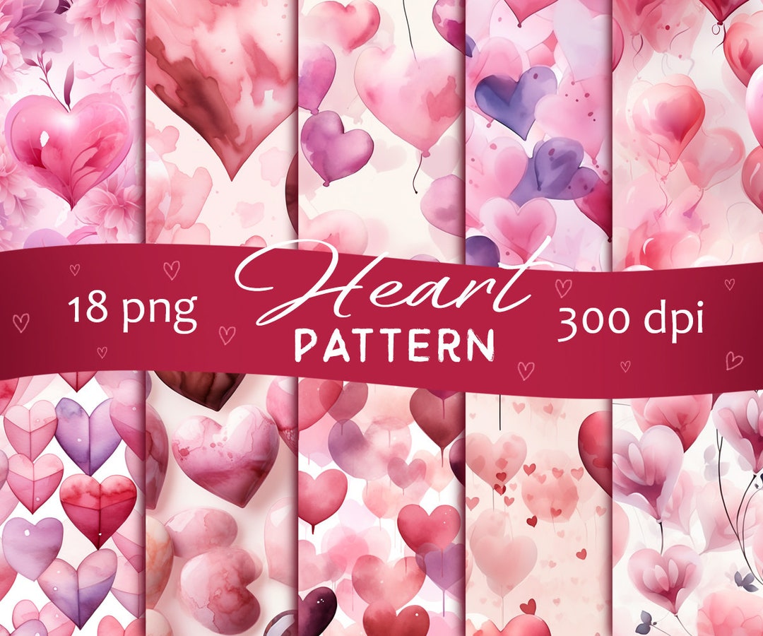 Watercolor Hearts Digital Paper, Valentines Day Digital Background ...