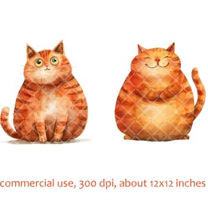 10 Watercolor Fatty Ginger Cats Clipart, Printable Cartoon Cats ...