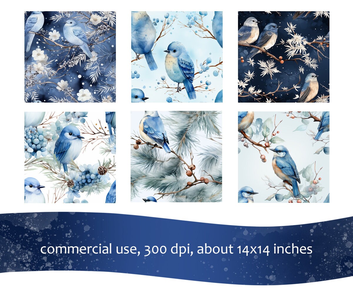 Winter Birds Scrapbook Paper, Digital Christmas Papers, Printable ...