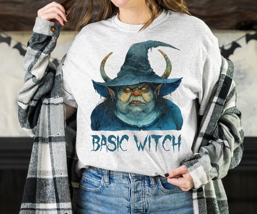 Blue Creepy Witch Watercolor PNG T-shirt Print, Salem Witch Shirt, Basic Witch Shirt, Halloween ...