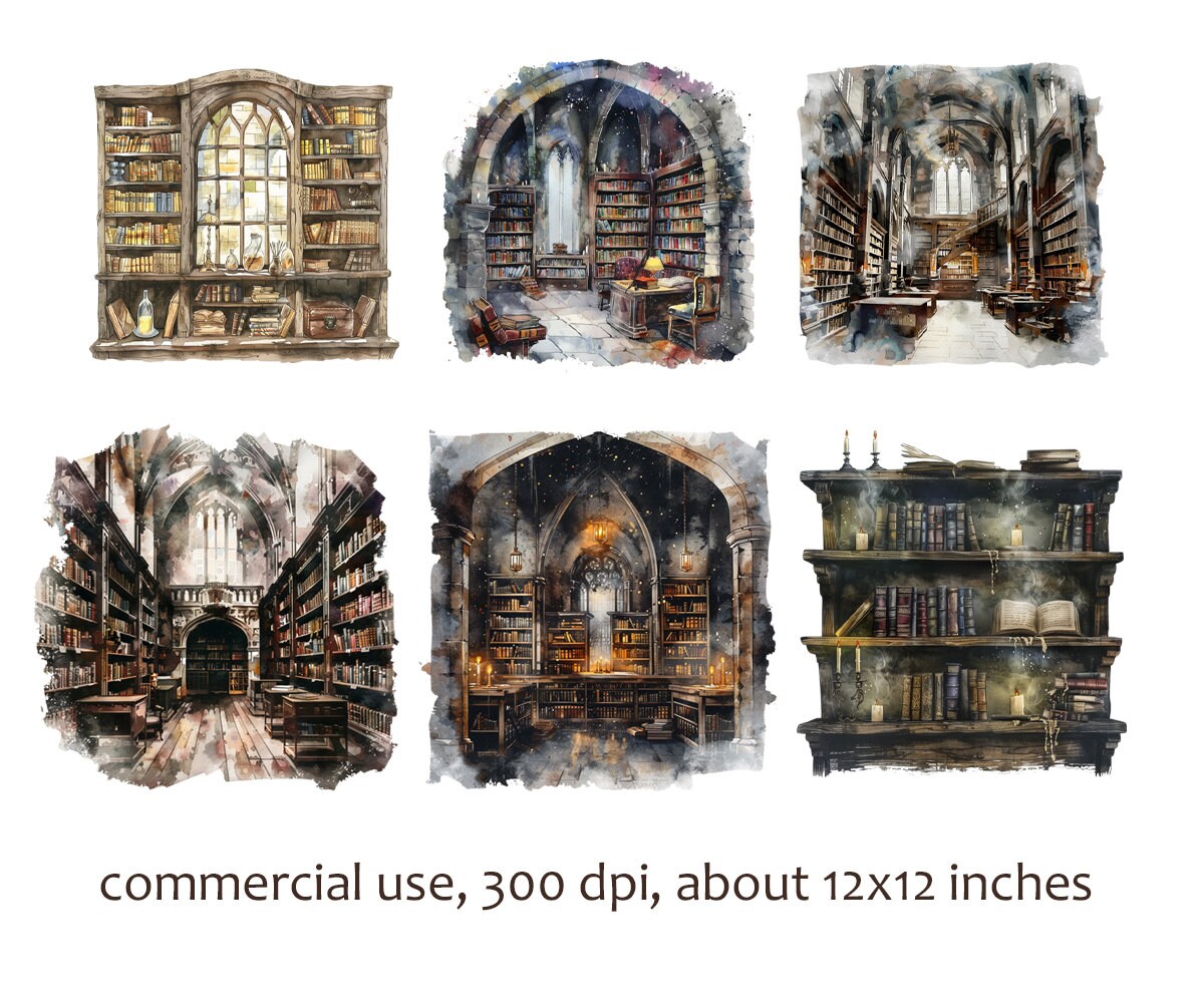 Vintage Library Clipart, Old Vintage Library, Watercolor Book Clipart ...