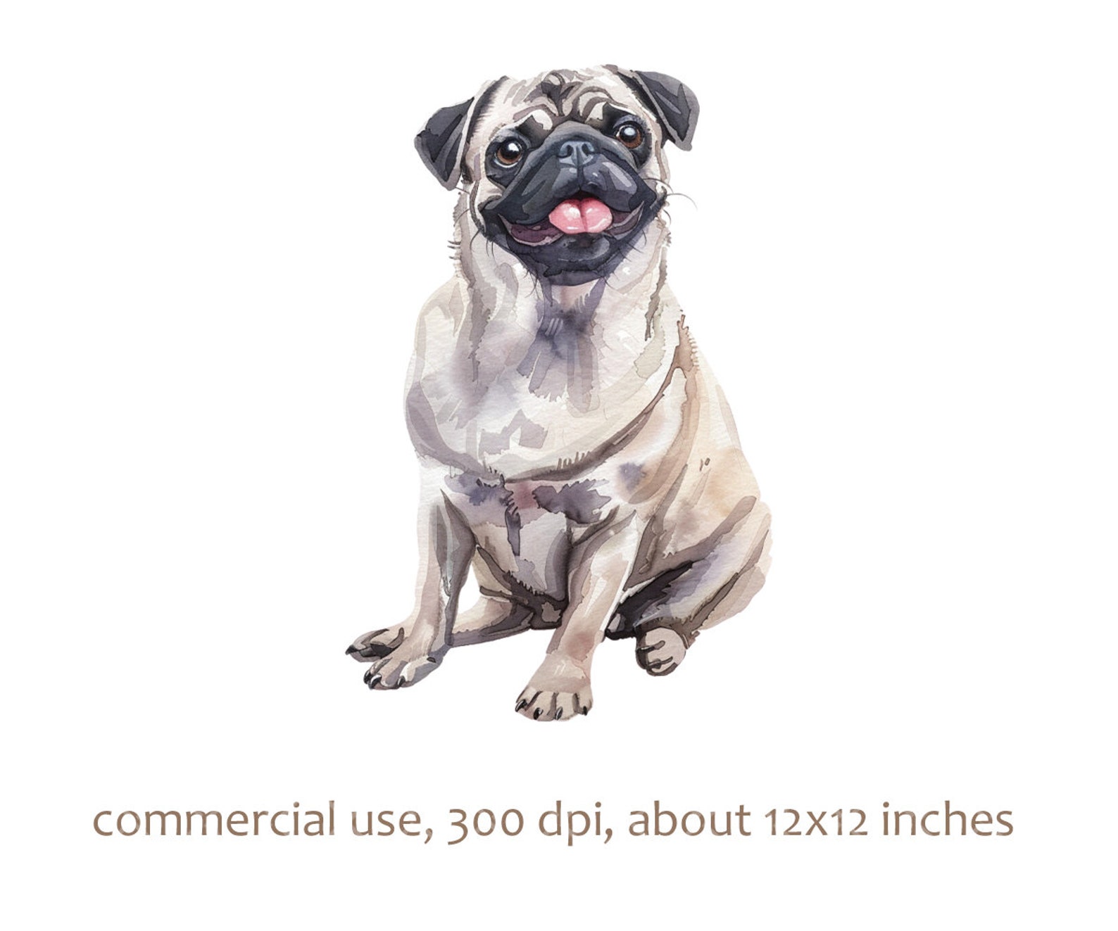 10 Watercolor Pug Clipart, Printable Dogs Watercolor Clipart, Digital ...
