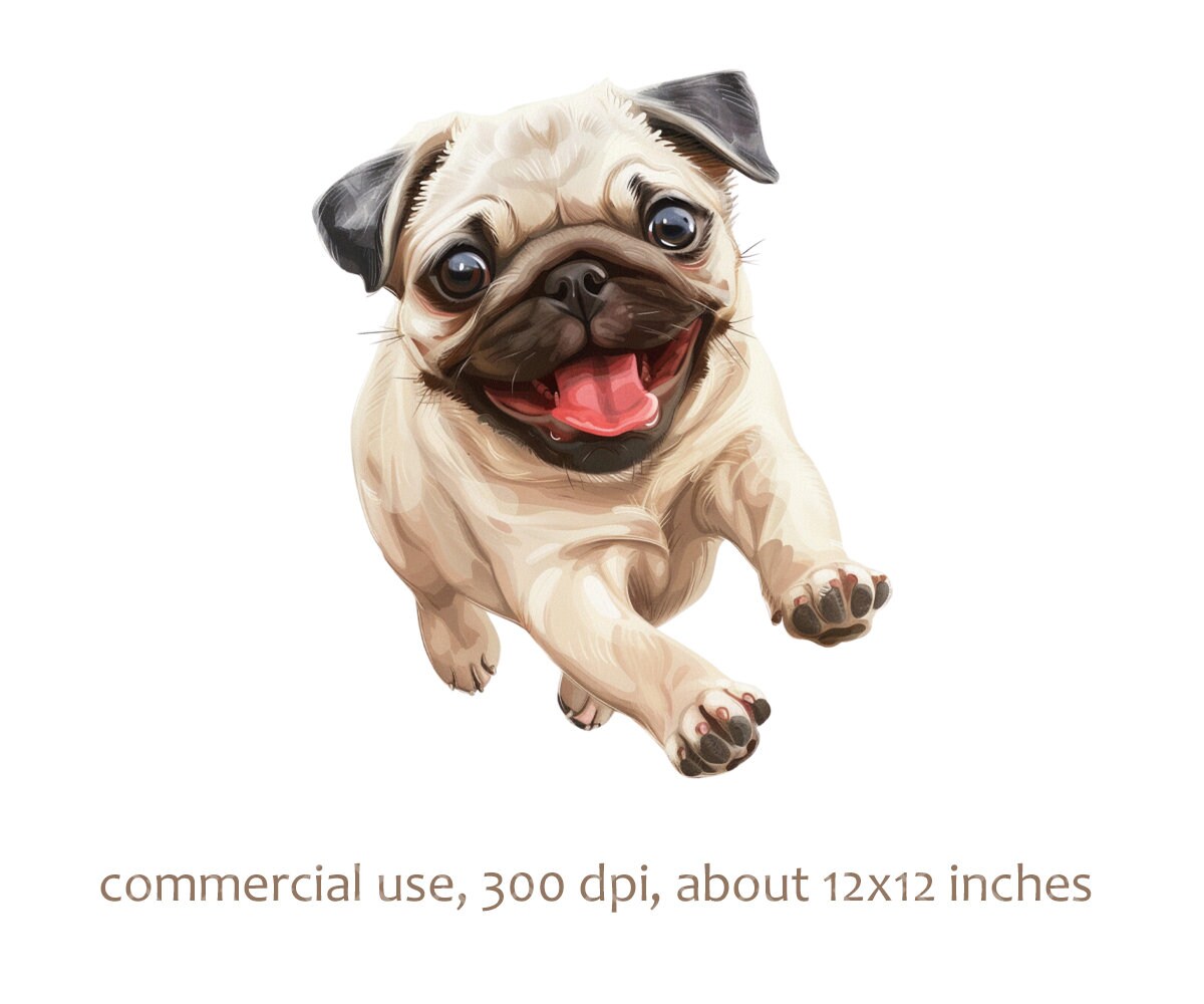 10 Watercolor Pug Clipart, Printable Dogs Watercolor Clipart, Digital ...
