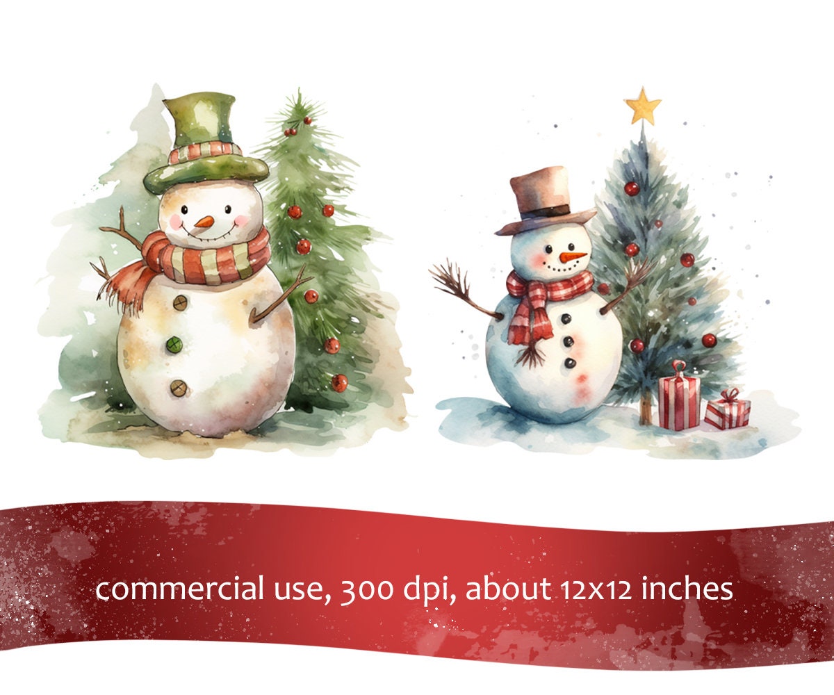 Watercolor Snowmen Clipart, Christmas Clipart Bundle, Cute Snowman ...