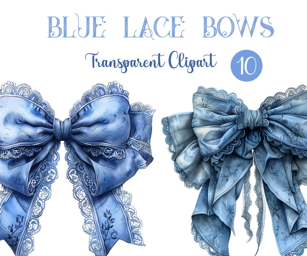 10 Blue Lace Bow Watercolor Clipart - PNG Format Instant Download for ...