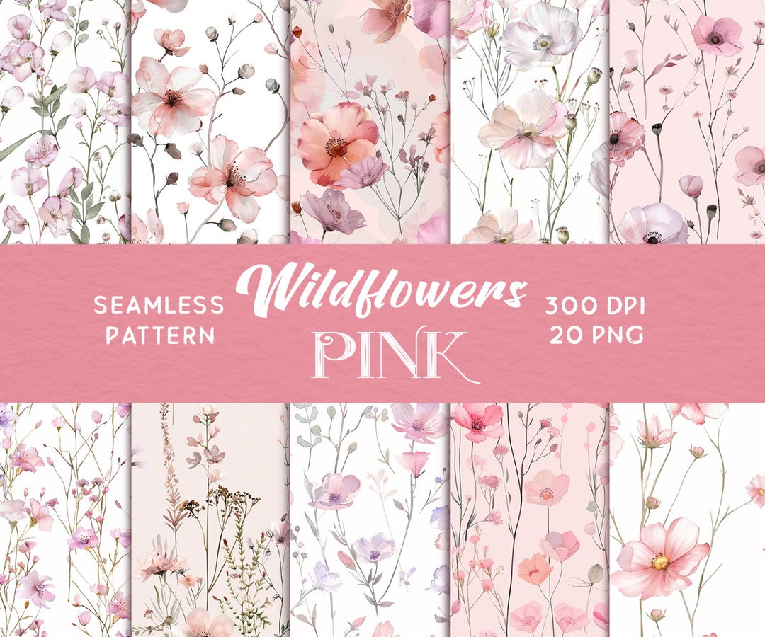 Pink Wildflowers Seamless Pattern, Delicate Pink Flower Pattern, Floral ...