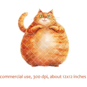 10 Watercolor Fatty Ginger Cats Clipart, Printable Cartoon Cats ...