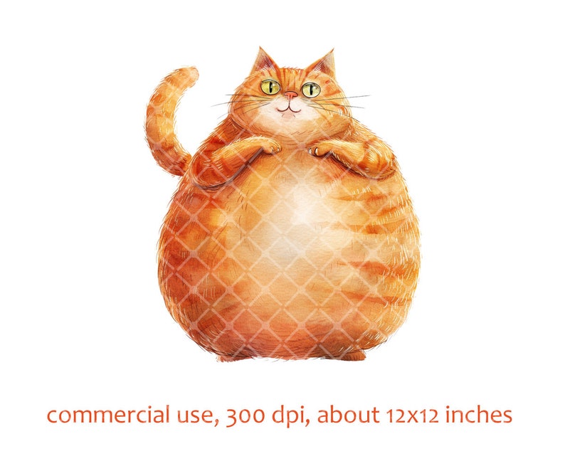 10 Watercolor Fatty Ginger Cats Clipart, Printable Cartoon Cats ...