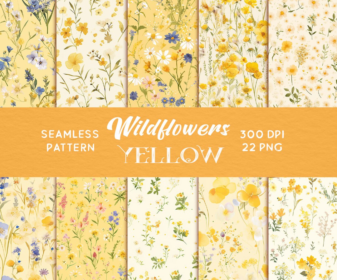Yellow Wildflowers Seamless Pattern, Delicate Yellow Flower Pattern ...