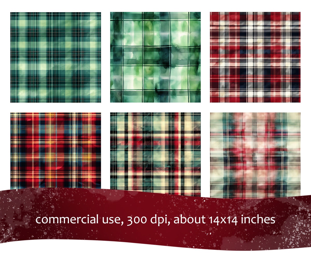 Christmas Plaid Digital Paper, Seamless Digital Paper, Christmas ...