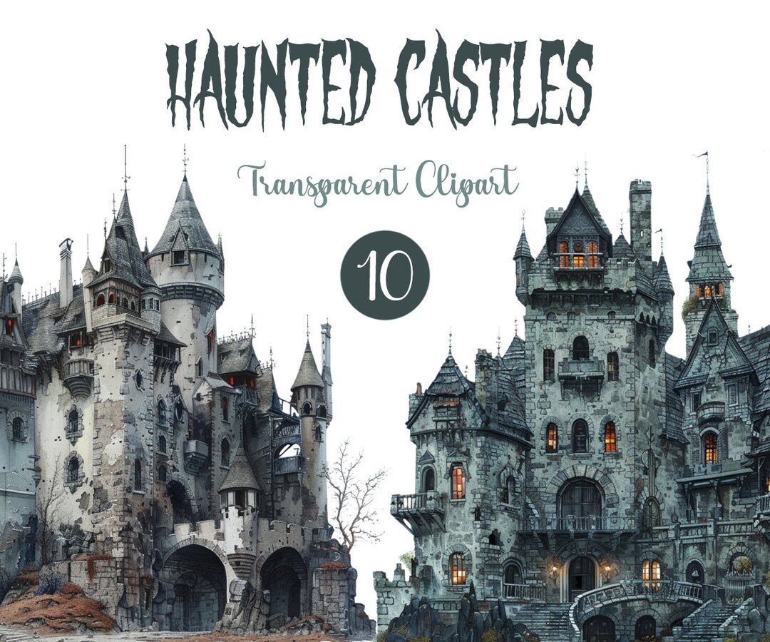 10 Watercolor Haunted Castles Clipart, Printable Halloween Vibe ...