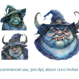 Watercolor Scary Blue Witches Clipart, Halloween Atmosphere for Print ...