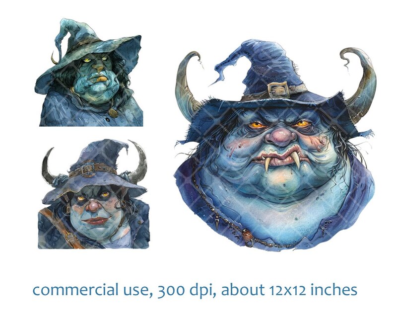 Watercolor Scary Blue Witches Clipart, Halloween Atmosphere for Print ...