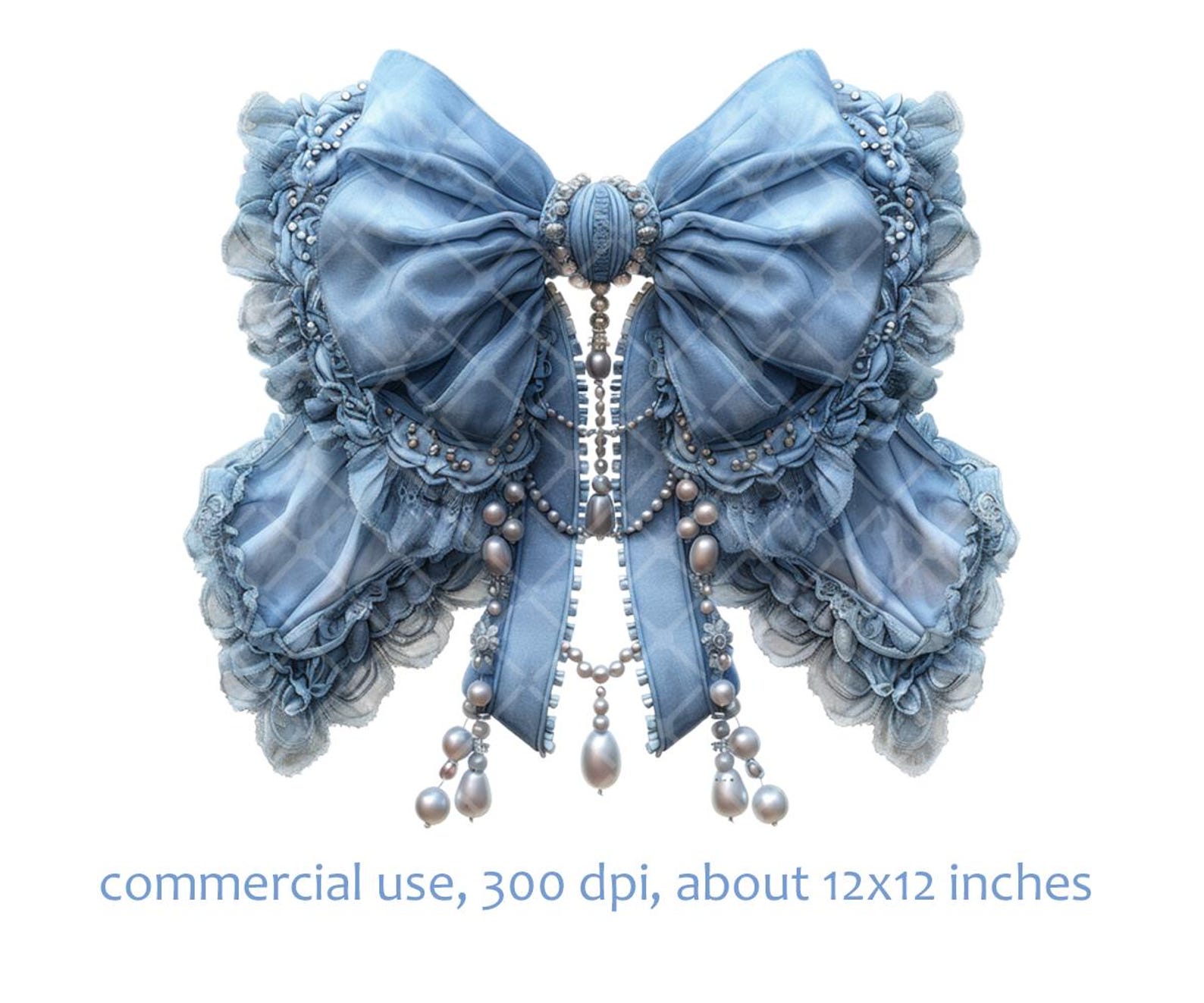 11 Blue Lace Bow With Pearl PNG Format Instant Download for Commercial ...