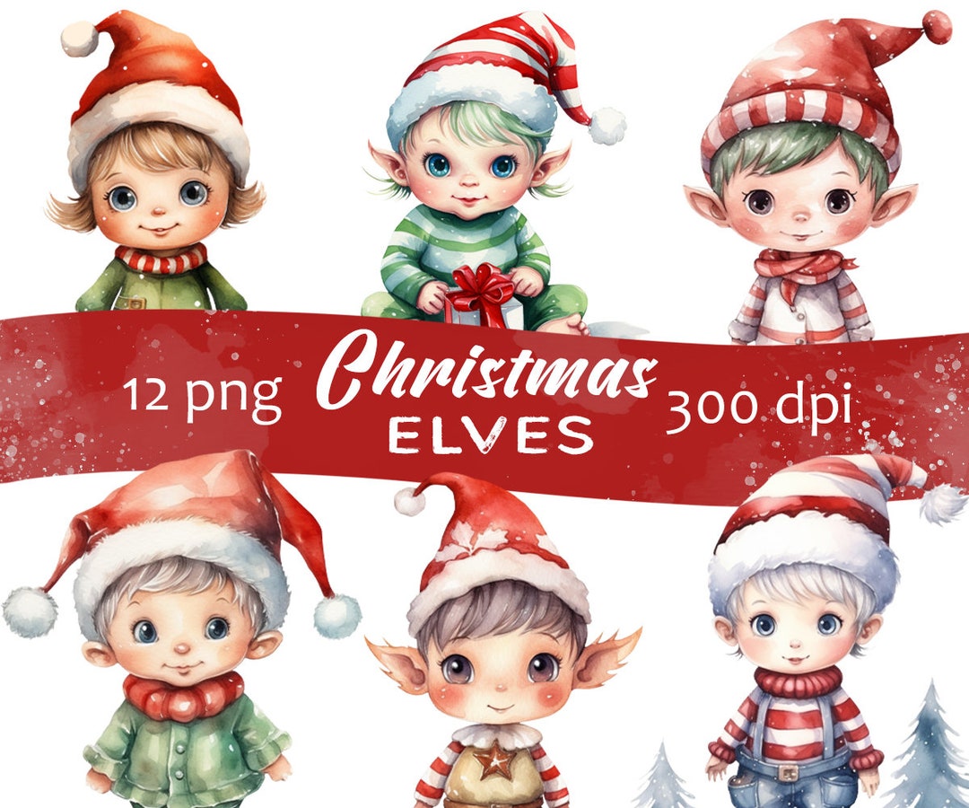 Watercolor Christmas Cute Elves Clipart, Elves Clipart, Cute Elves ...
