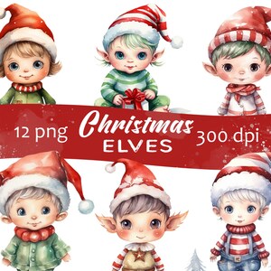 Watercolor Christmas Cute Elves Clipart, Elves Clipart, Cute Elves ...